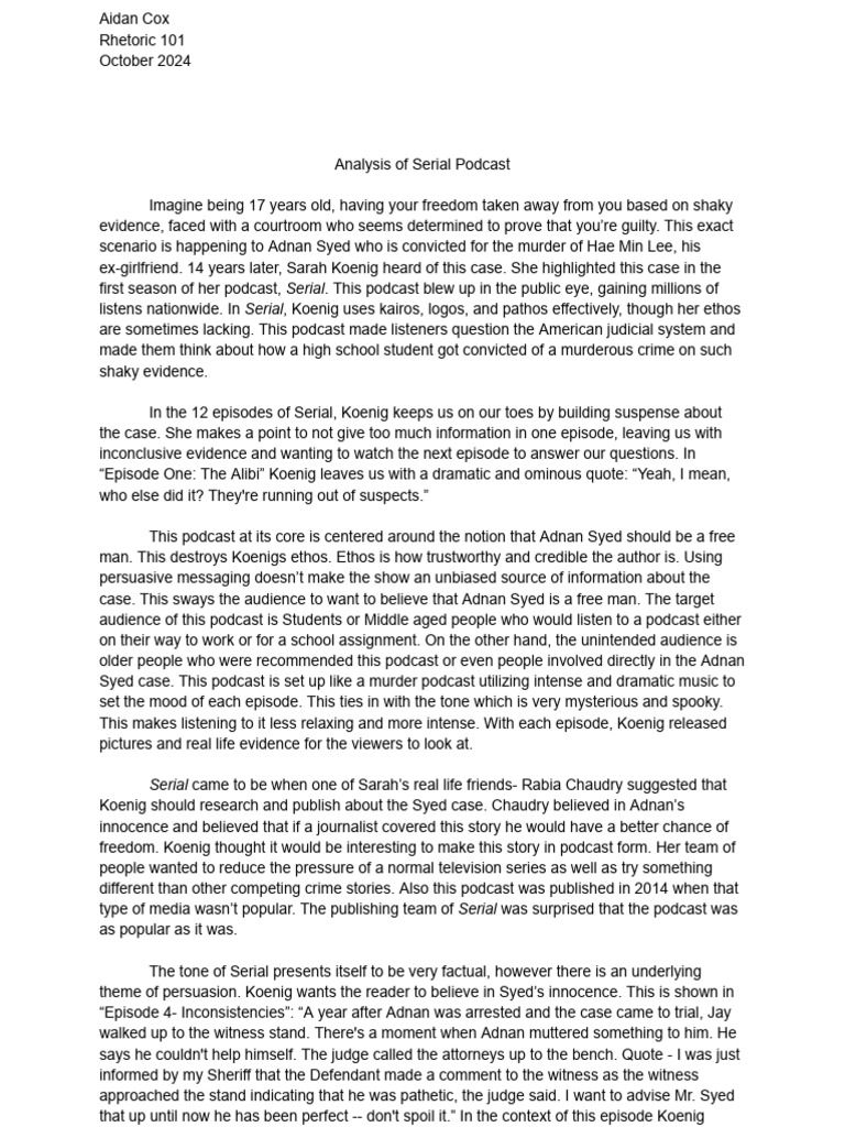 Analyzing Bias in Serial Podcast | PDF