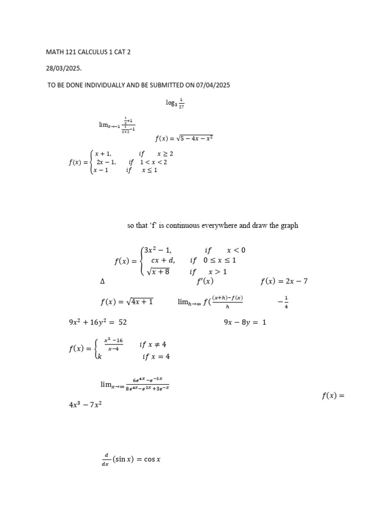 Math 121 Calculus 1 Cat 2-1 | PDF