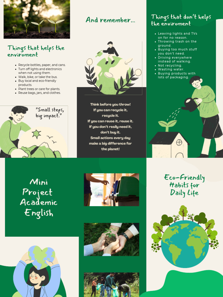 Green and Cream Illustrative Environmental Sustainability Trifold ...