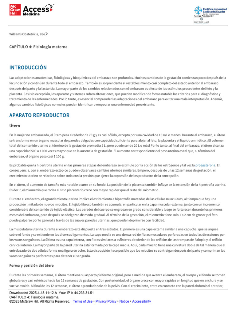 CAPÍTULO 4 - Fisiología Materna | PDF | El embarazo | Placenta