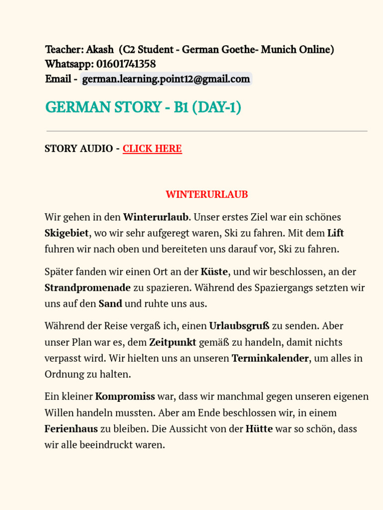 German Story - B1 (Day-1) | PDF