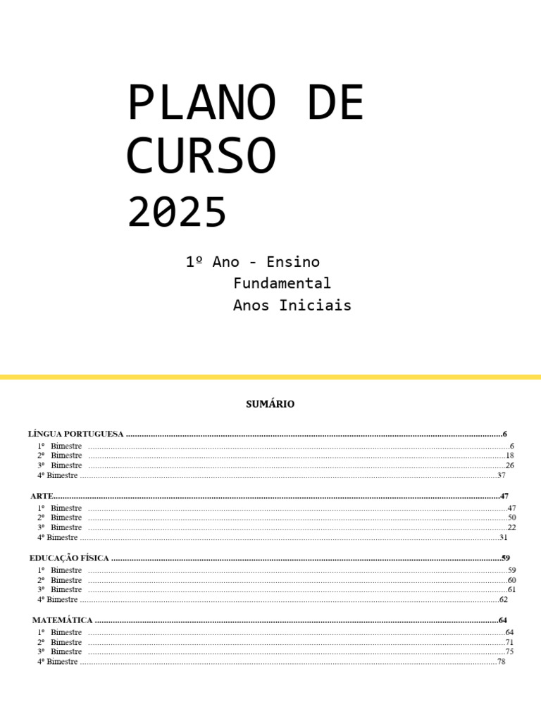 1 Ano Ef Plano de Curso 2025 Anos Iniciais | PDF | Pedagogia | Conhecimento