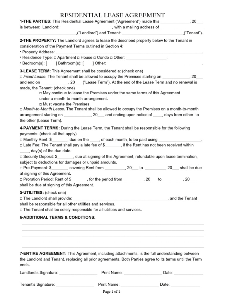 Residential Lease Agreement Template | PDF | Lease | Leasehold Estate