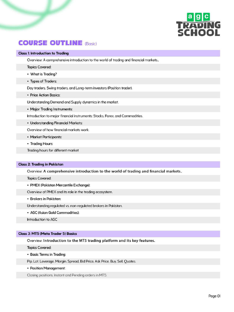 AGC Trading School Basic Course Outline | PDF