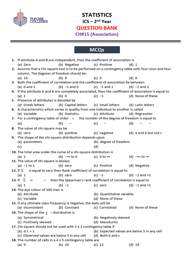 2nd Year Statistics Question Bank | PDF | Probability Theory | Statistics