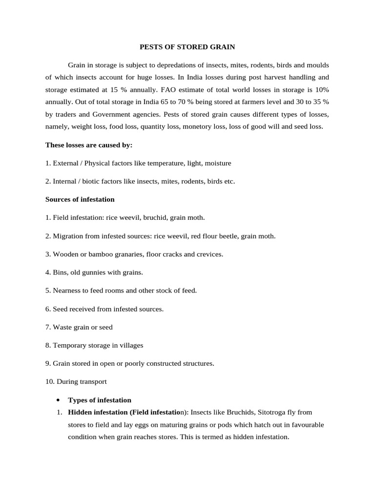 Pests of Stored Grain Unit - V | PDF | Pest (Organism) | Warehouse