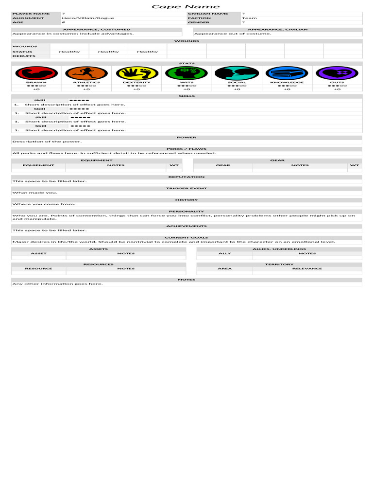 Character Sheet Template MK II | PDF | Gaming | Role Playing Games