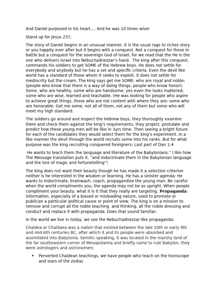 Daniel's Resolve Against Indoctrination | PDF | Shadrach, Meshach, And ...