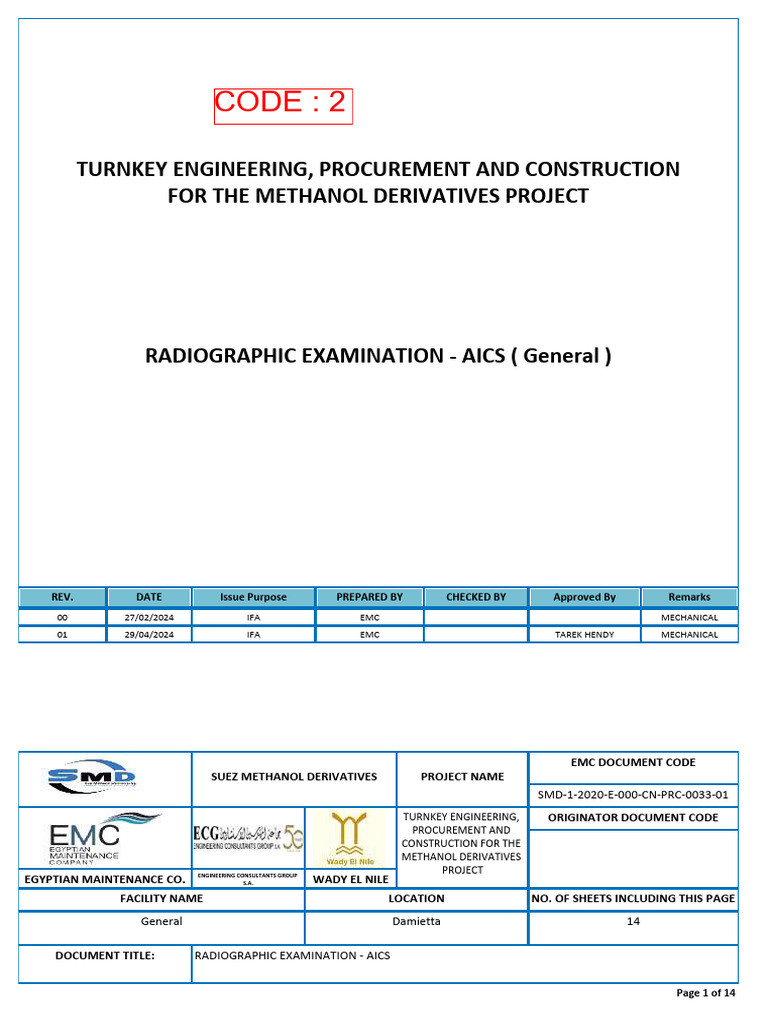 Smd-1-2020-E-000-Cn-Prc-0033-01 Radiographic Examination - Aics | PDF | Pipe (Fluid Conveyance ...