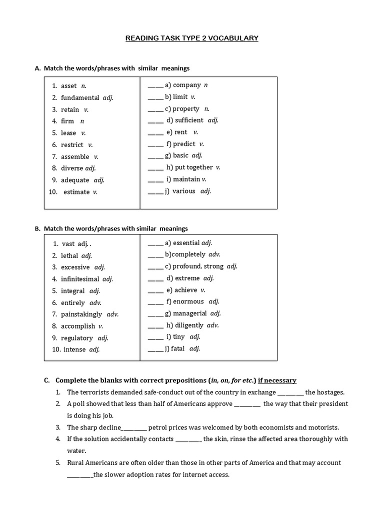 Reading Task Type 2 Vocabulary | PDF | Economies