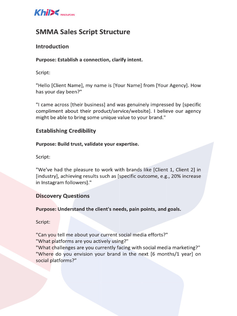 SMMA Sales Script Structure | PDF