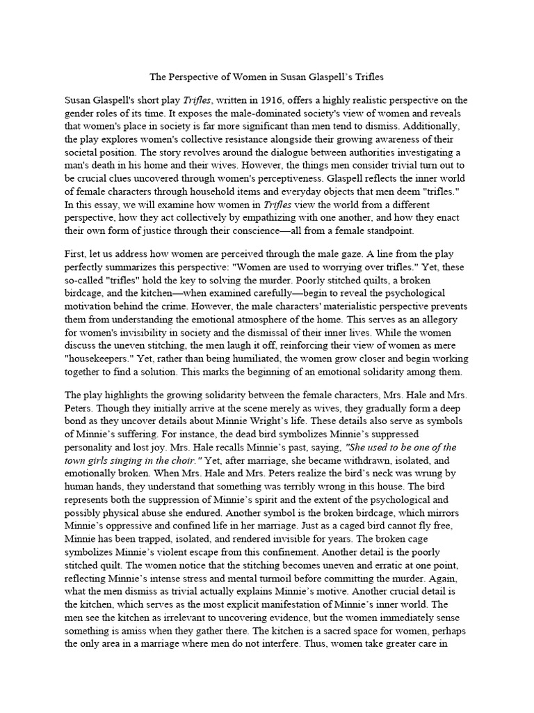 The Female Perspective in Susan Glaspell's Trifles | PDF | Social ...