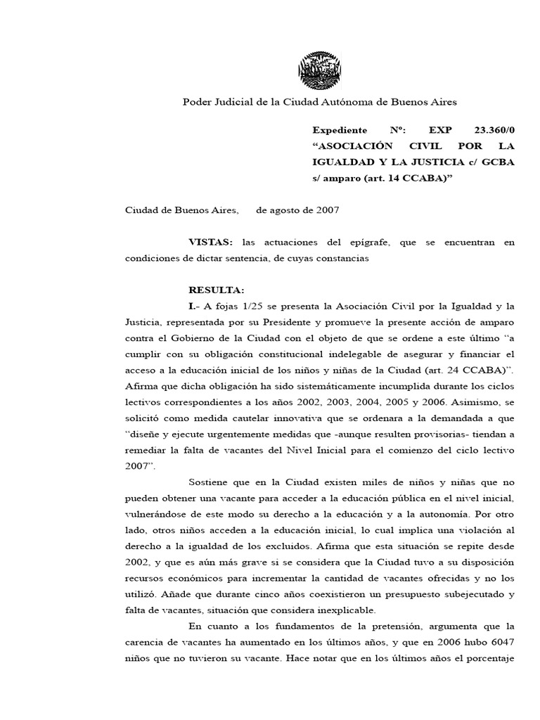ACIJ - Educacion - Acceso Ed Inicial 45 Dias 5 Años - Caytrc 3 - Marzo 2007 | PDF | Educación de ...