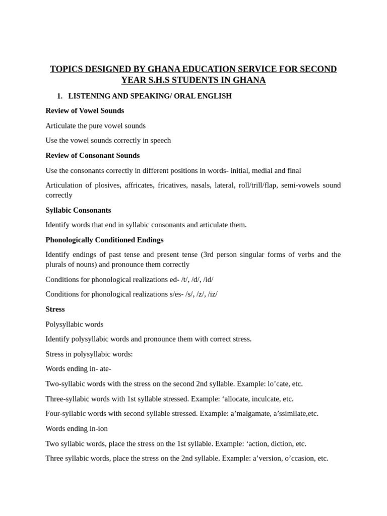 Detailed Core English Language Topics For S.H.S Two Students | PDF ...