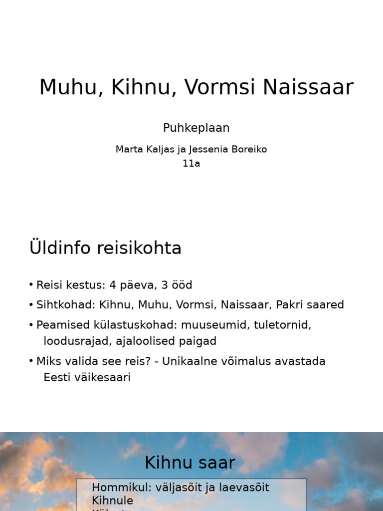 Muhu, Kihnu, Vormsi Naissaar Ja Pakri Saared | PDF