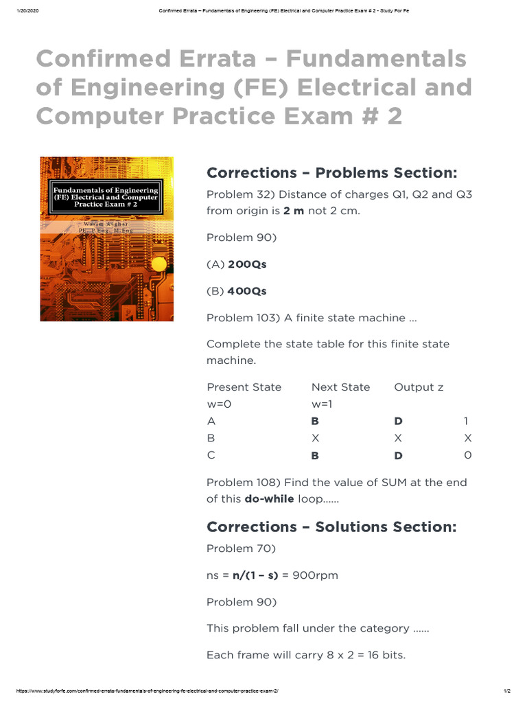 Confirmed Errata – Fundamentals of Engineering (FE) Electrical and Computer Practice Exam # 2 ...