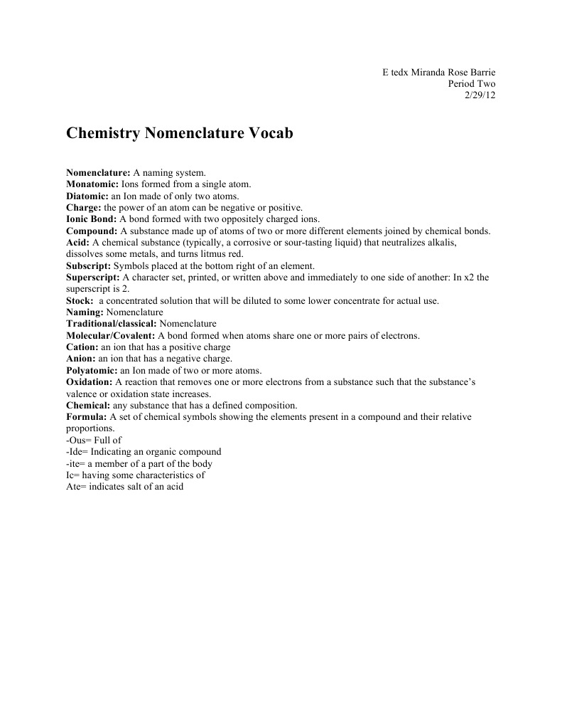 Chemistry Nomenclature Vocab | PDF | Technology & Engineering