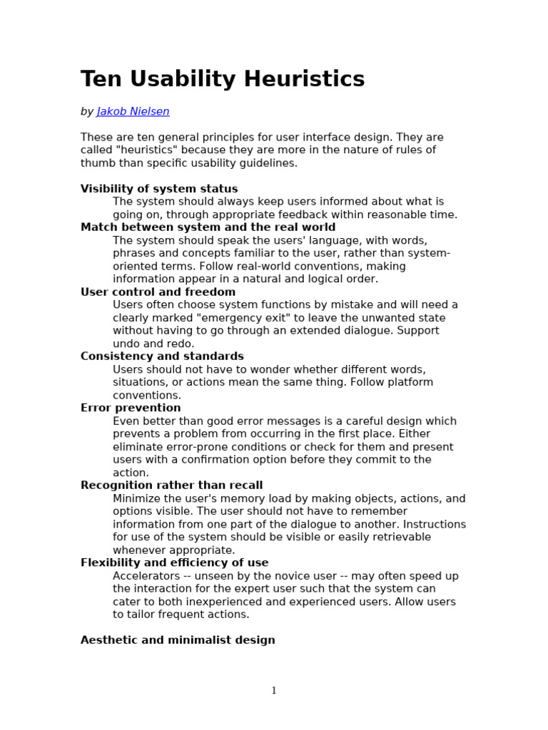 Nielsens Usability Heuristics | PDF | Usability | Design