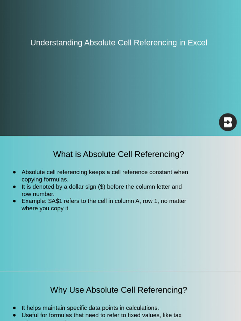 Absolute Cell Referencing | PDF