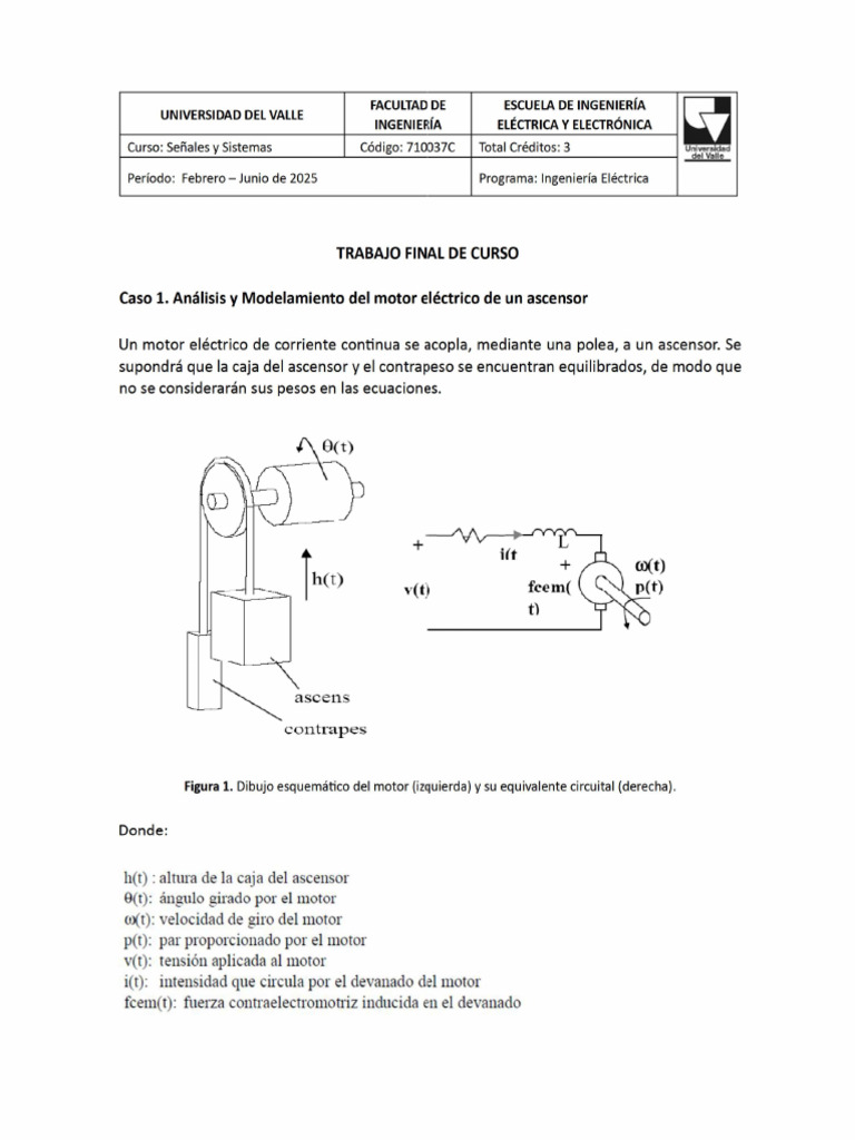 Caso 1. Análisis y Modelamiento del motor eléctrico de un ascensor | PDF