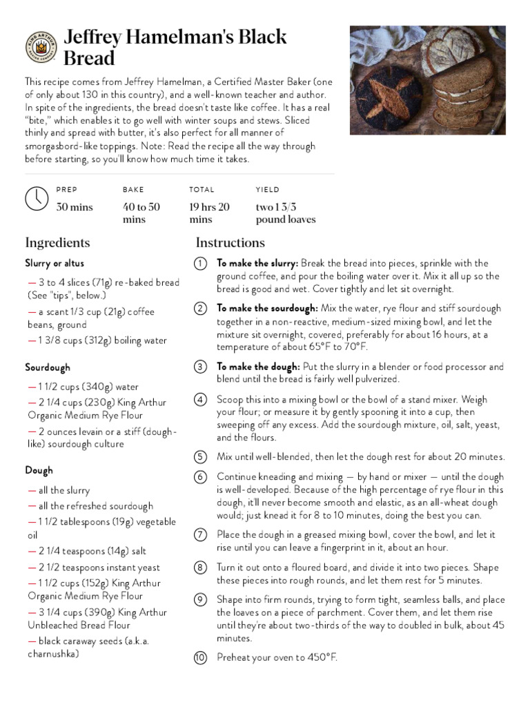 Jeffrey Hamelman's Black Bread Recipe - King Arthur Baking | PDF ...