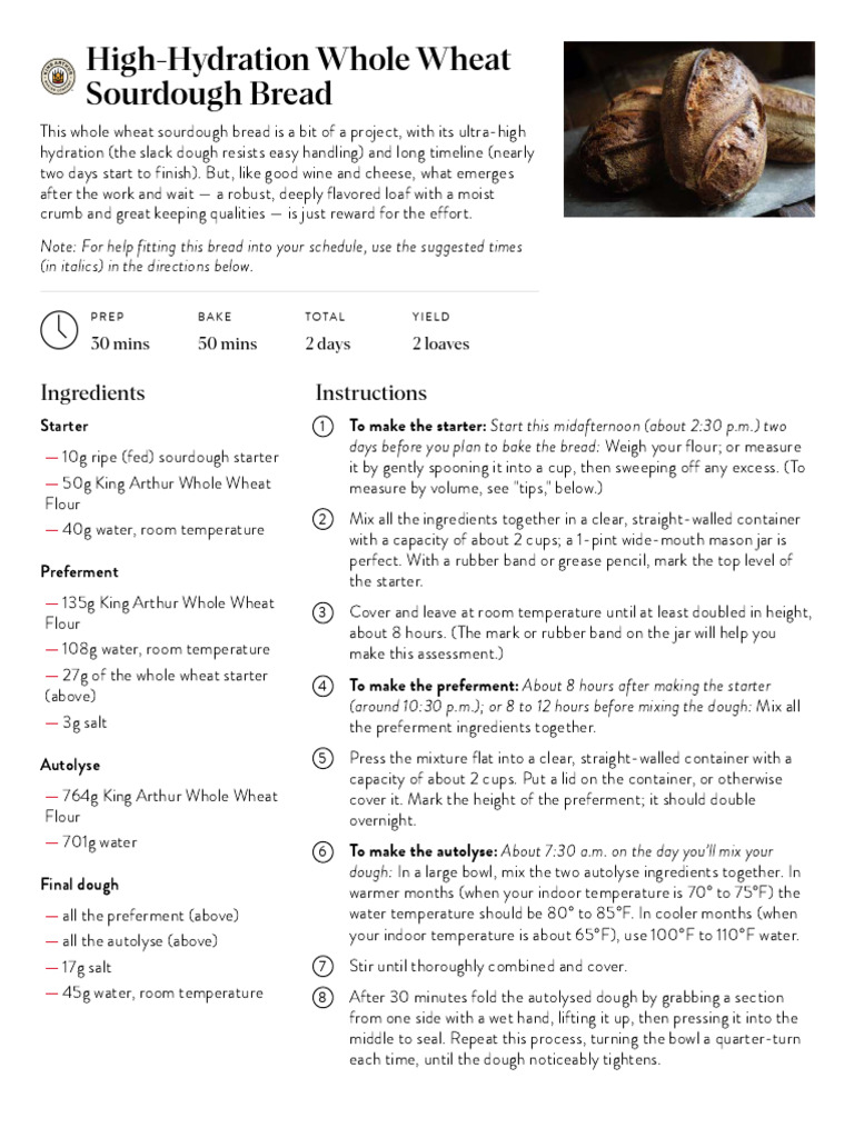 High-Hydration Whole Wheat Sourdough Bread Recipe - King Arthur Baking ...