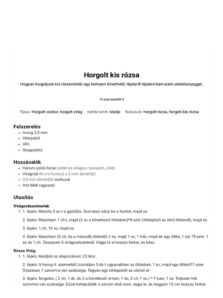 Horgolt Kis Rózsa - Hookok | PDF