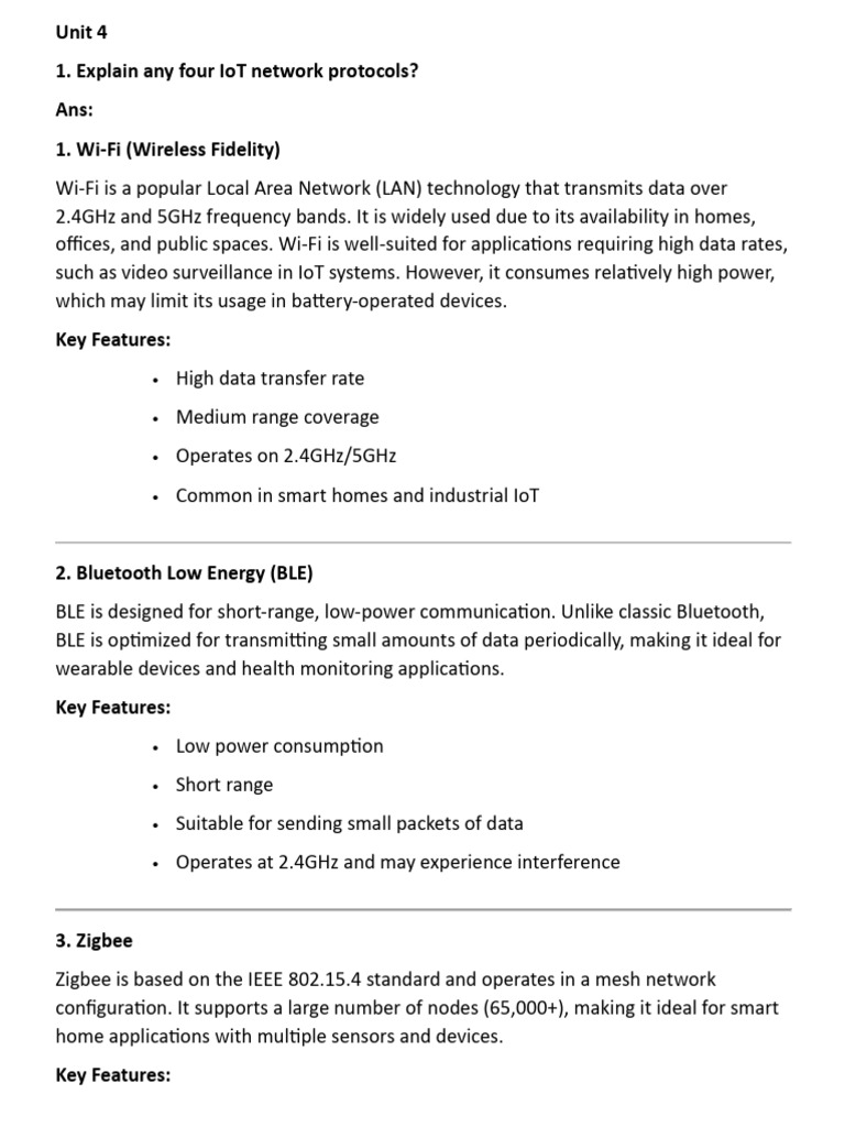 IOT Unit 4 QB Answer Key | PDF | Wi Fi | Radio Frequency Identification