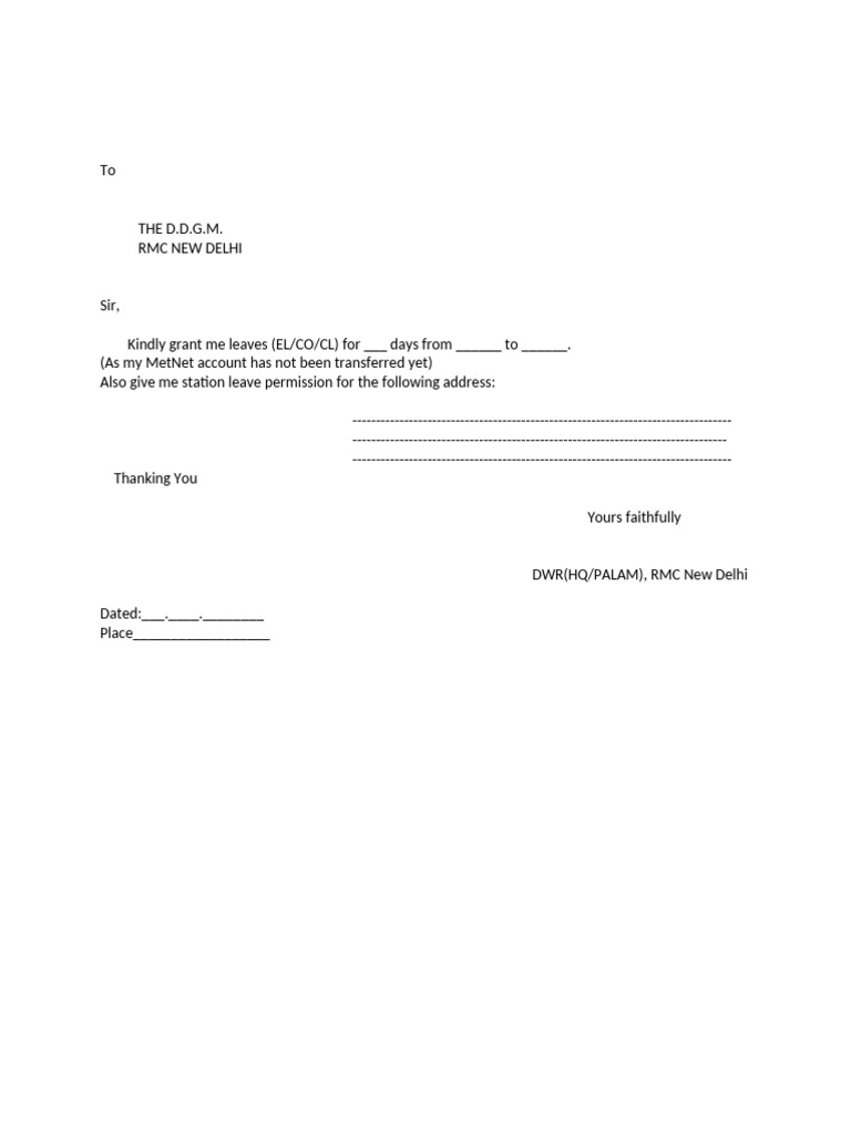 Leave Application Format | PDF