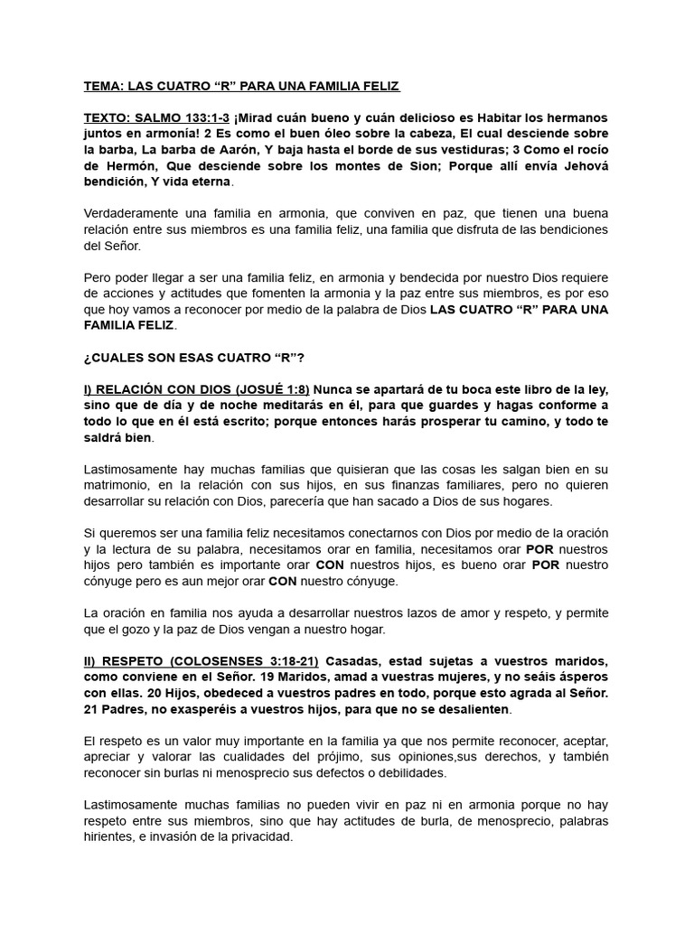 Las Cuatro R para Una Familia Feliz | PDF | Oración