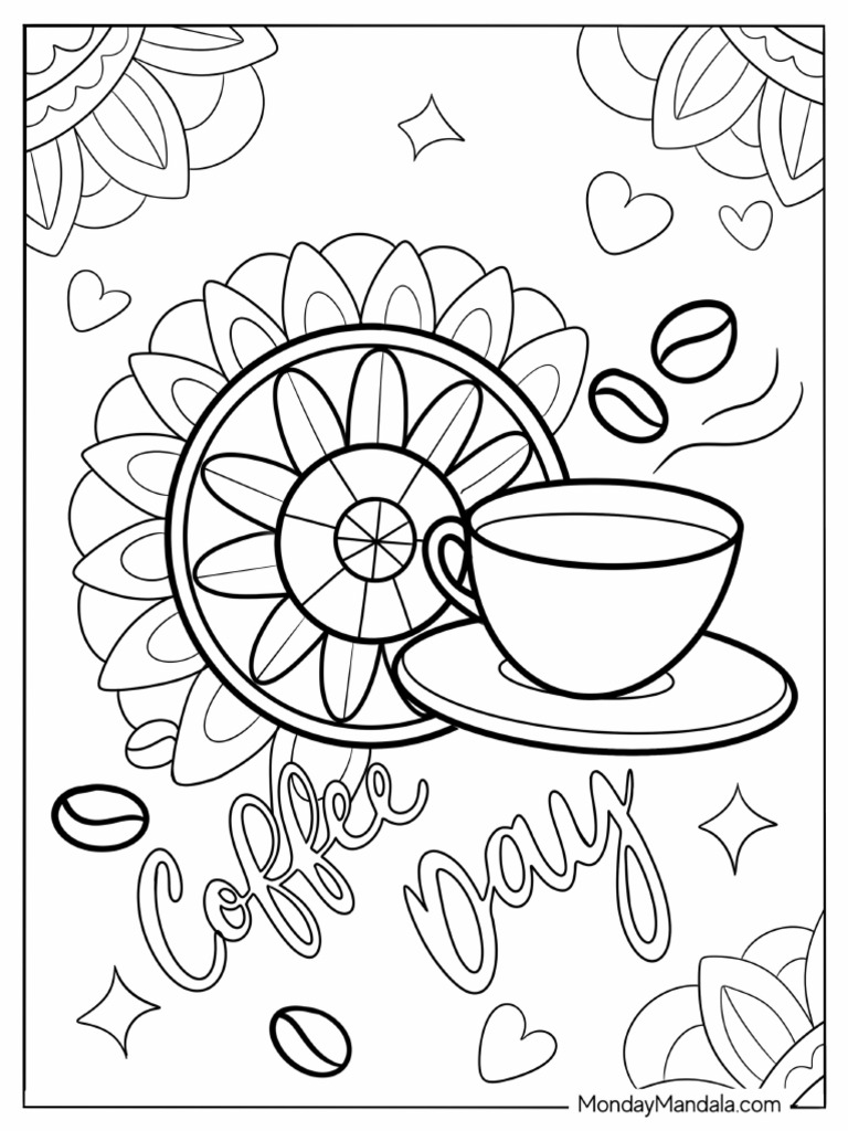 Coffee Mandala With Beans and Spills Coloring Sheetv2 | PDF