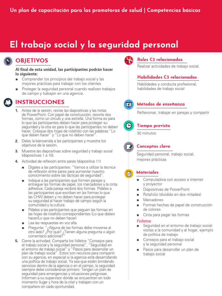 CHW CC 24 Outreach Personal Safety SP | PDF | Valores | Trabajo Social