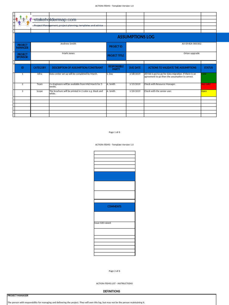 Project Assumptions Template | PDF | Computing | Information Technology