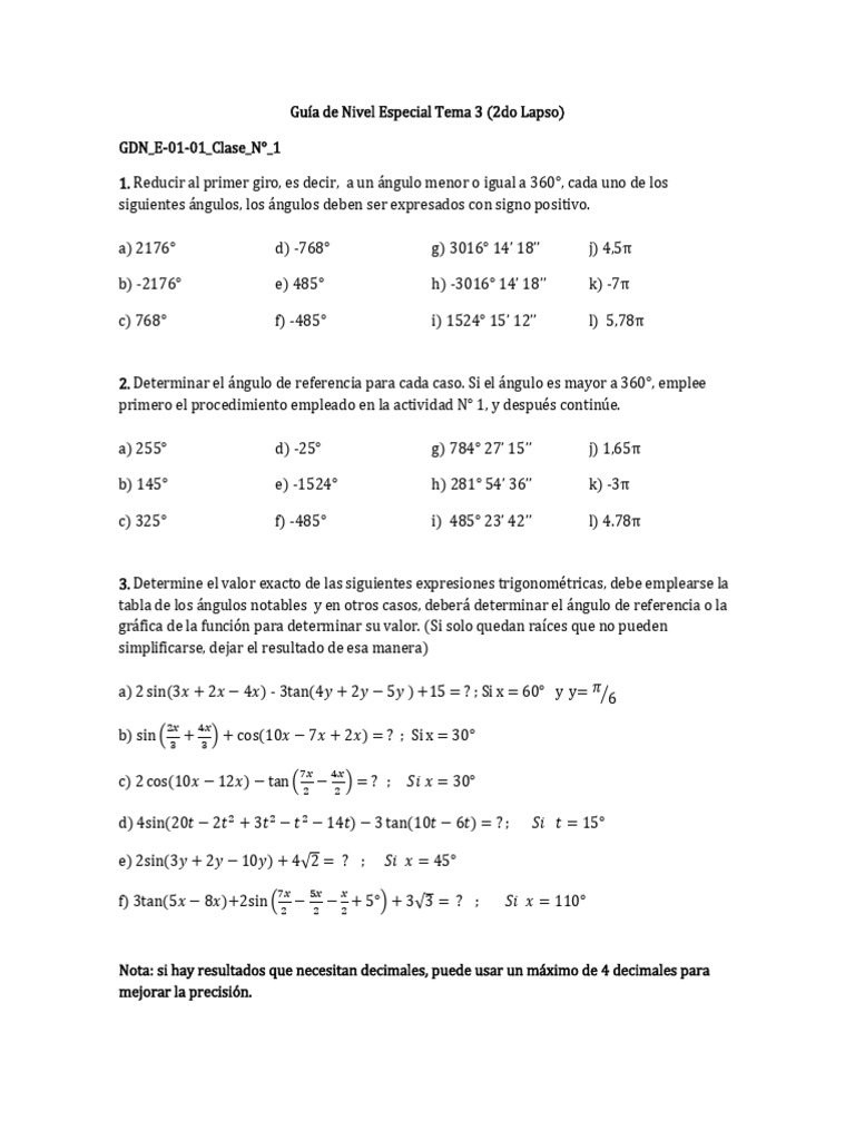 Guía de Nivel Especial Tema 3 - Clase - 1 | PDF | Matemáticas | Matemática Elemental