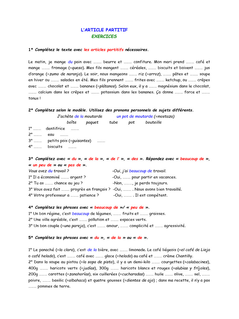 L'Article Partitif, Exercices | PDF | Cuisine asiatique | Cuisine