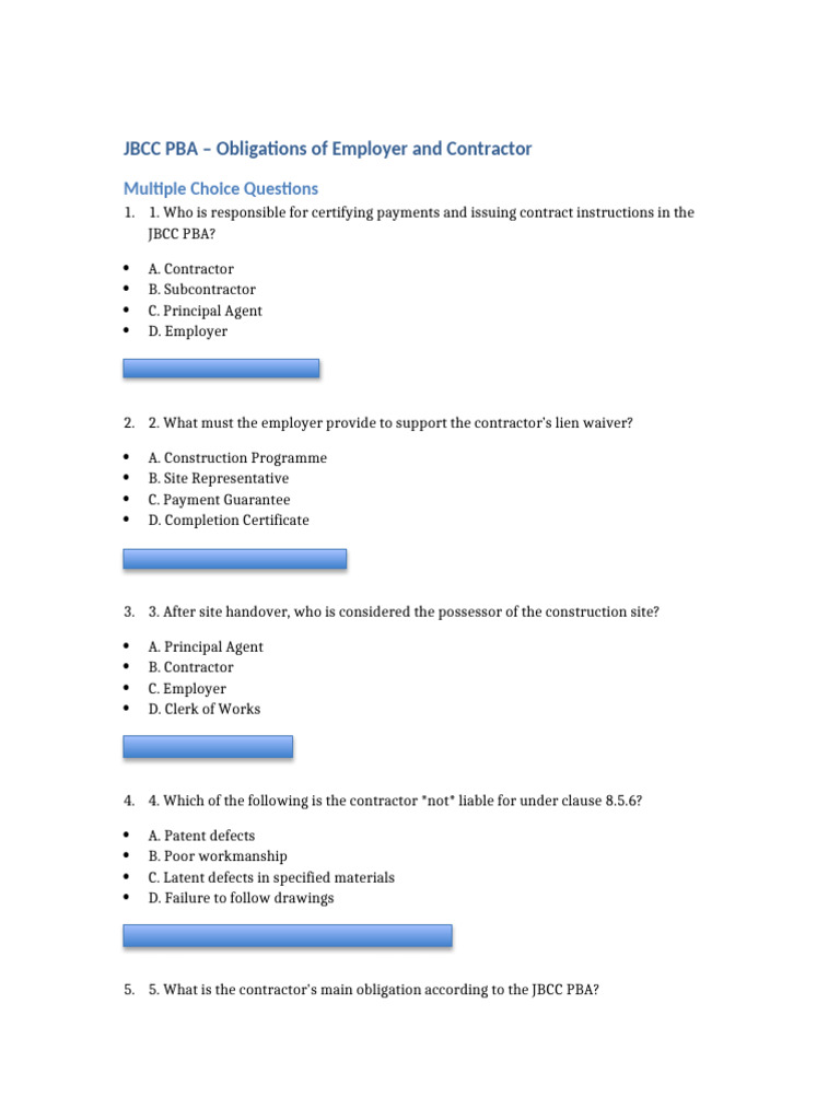 Theme 5 Part 2 JBCC - PBA - Employer - Contractor - MCQ | PDF