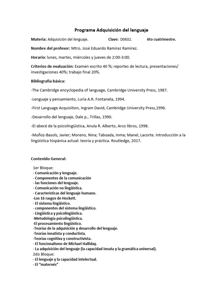 Programa de Adquisición del Lenguaje | PDF