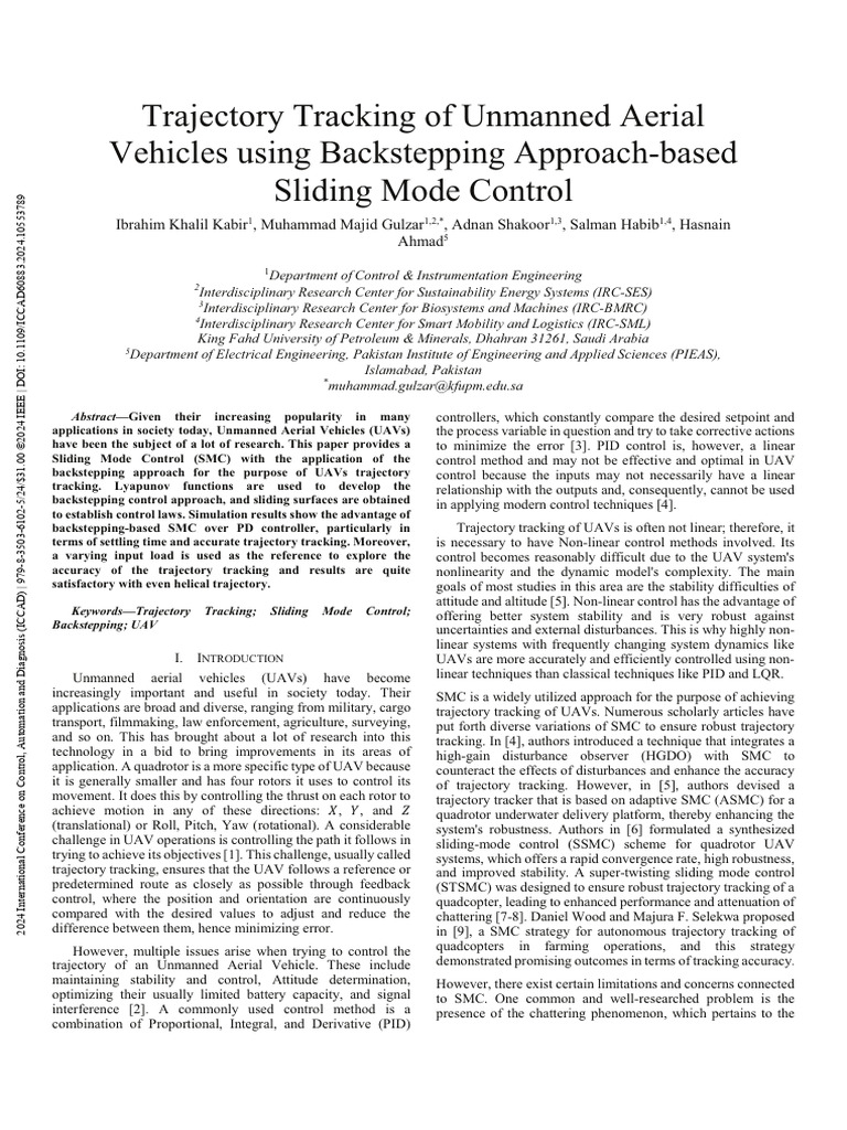 Trajectory Tracking of Unmanned Aerial Vehicles Using Backstepping Approach-Based Sliding Mode ...