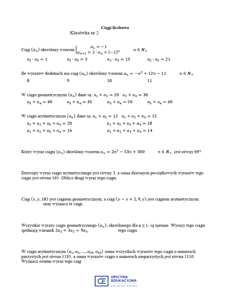 2021 2 Klasowka Kl3 Ciagi Liczbowe ZP Ab Wer4 | PDF