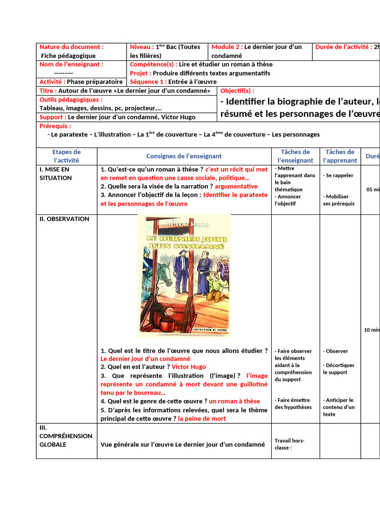 Fiche de lecture : Hugo et son roman | PDF | Victor Hugo