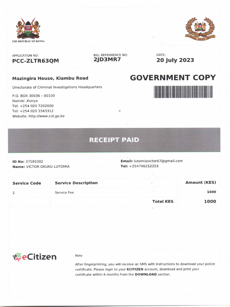 Conduct Receipt | PDF