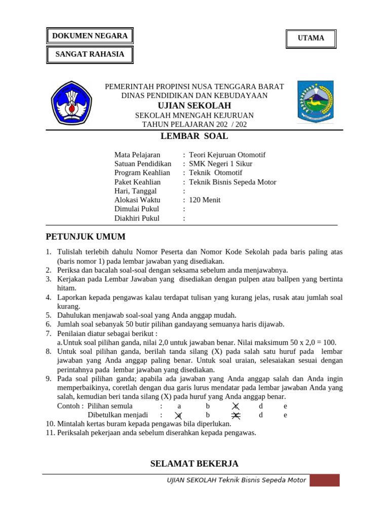 Soal Us Tbsm 2025 | PDF