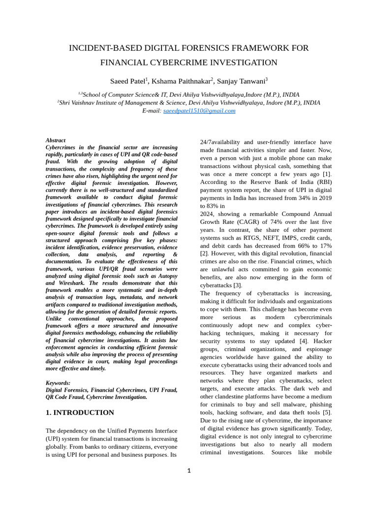 Incident-Based Digital Forensics Framework For Financial Cybercrime Investigation | PDF ...