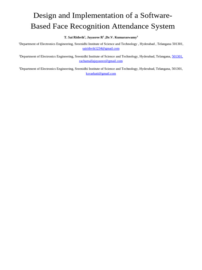 Design and Implementation of A Software - Based Face Recognition ...