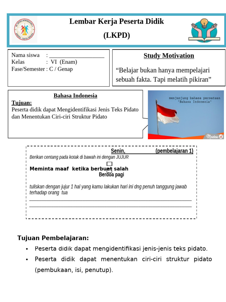 LKPD Fase C - Kelas 6 Bindo | PDF