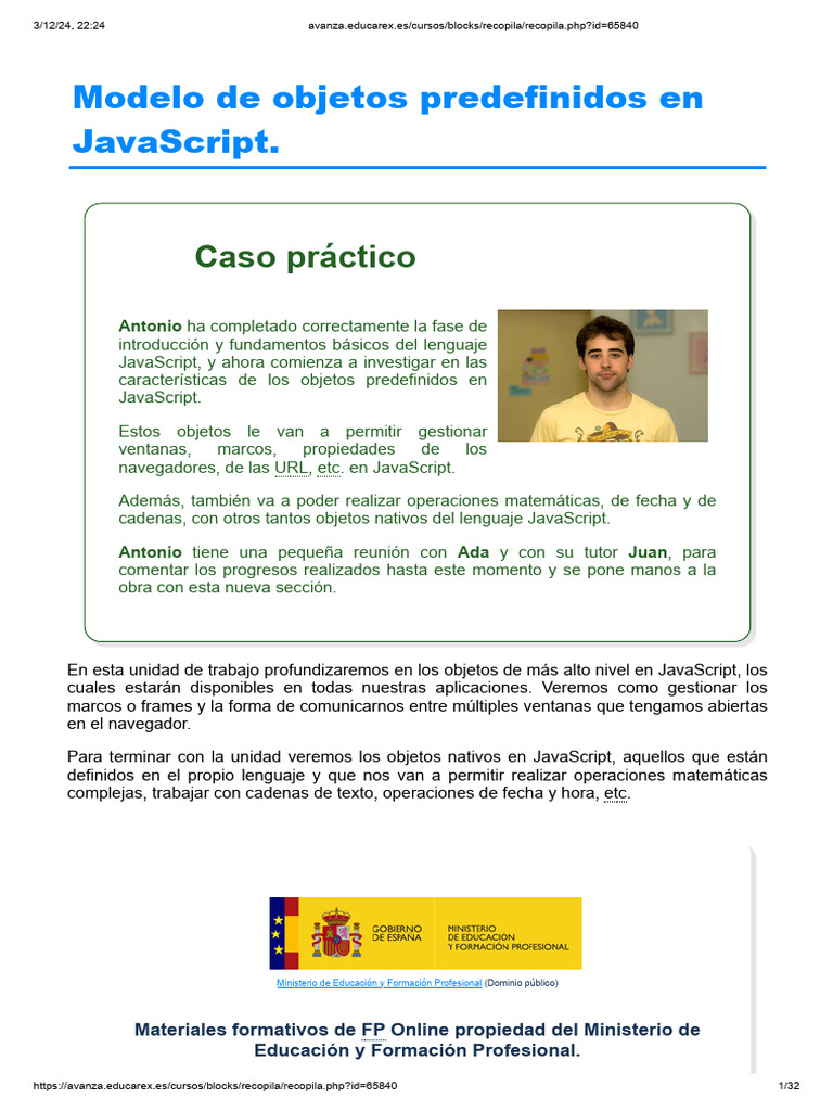 Tema 3 Modelo de Objetos Predefinidos en JavaScript | PDF | Modelo de ...