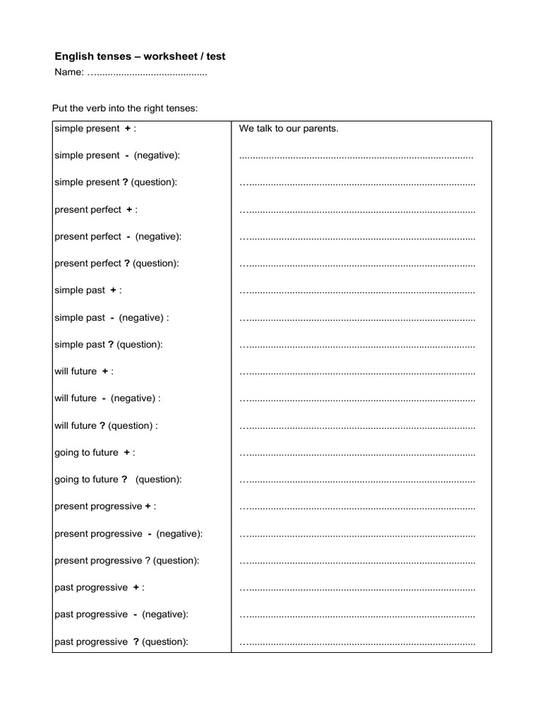 english_tenses_test | PDF | Grammatical Tense | Linguistics