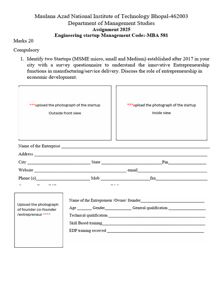 Assignment 2025 ESM MBA 518 | PDF | Startup Company | Small Business & Entrepreneurs