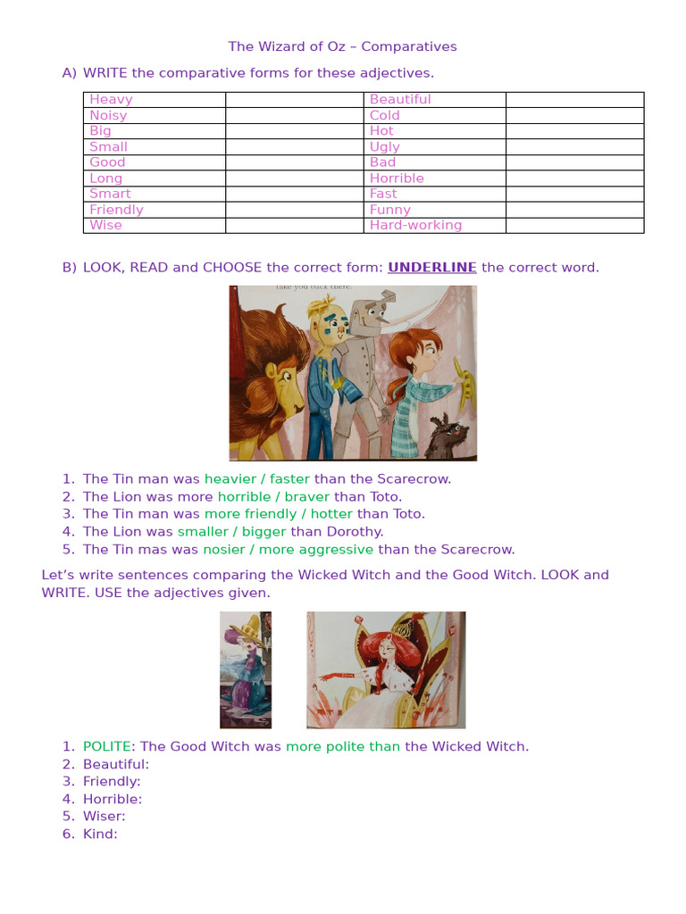 Wizard of Oz Adjective Comparatives Guide | PDF