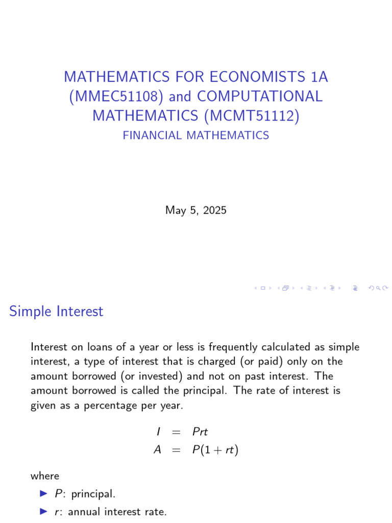 Lecture Slides Financial Maths | PDF | Interest | Compound Interest